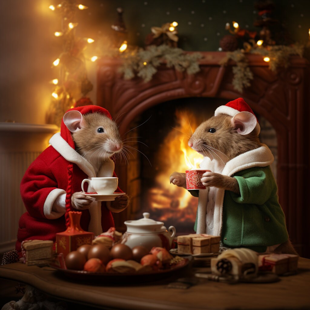AI WEAR 5 Merry Holiday Mice at Teatime - Etsy