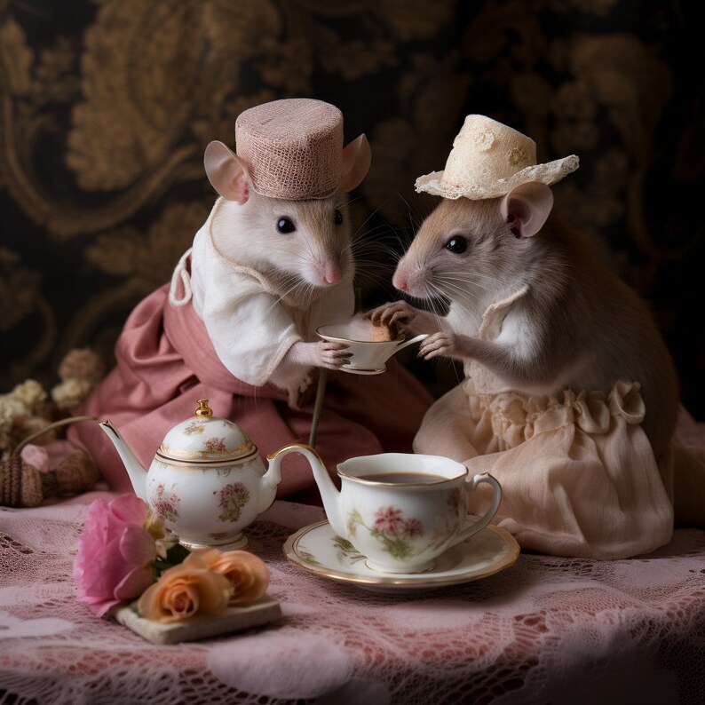 4 Edwardian Mice Valentine's Tea Party! Digital Images - Etsy