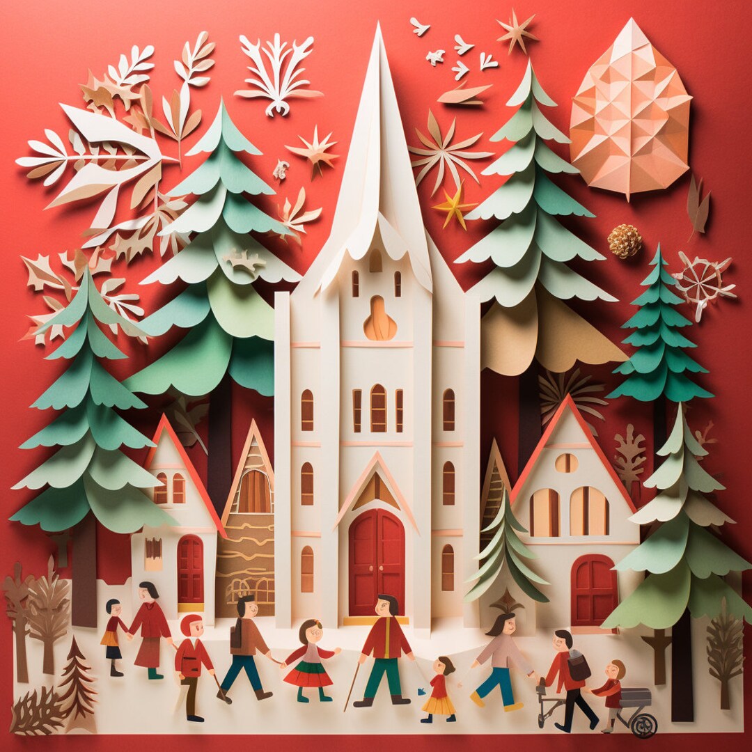 4 Paper Christmas Church Scenes- Digital Images - Etsy