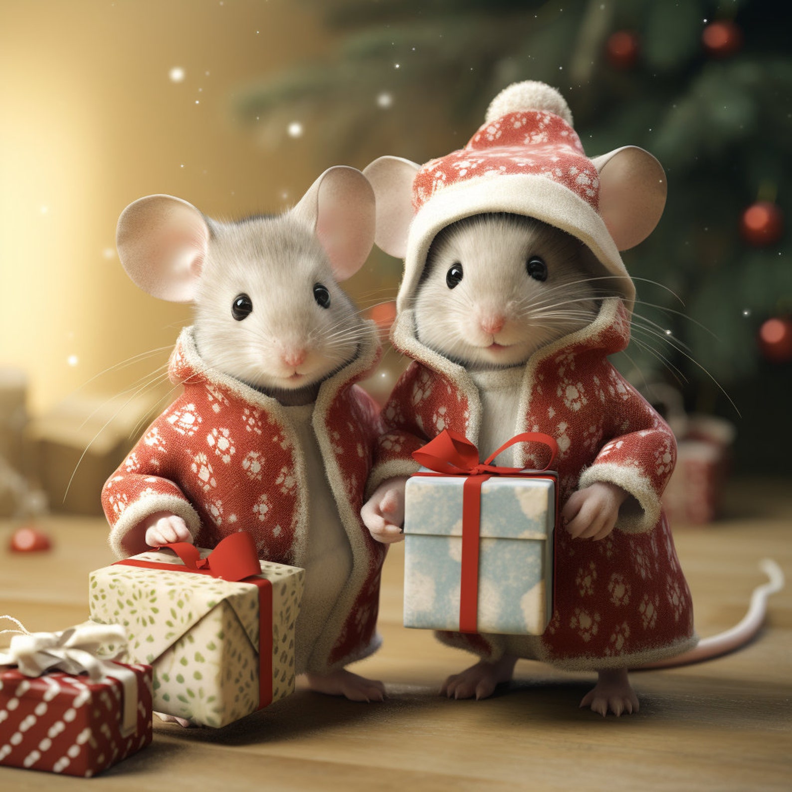 4 Images of Adorable Christmas Mice With Their Christmas Presents - Etsy