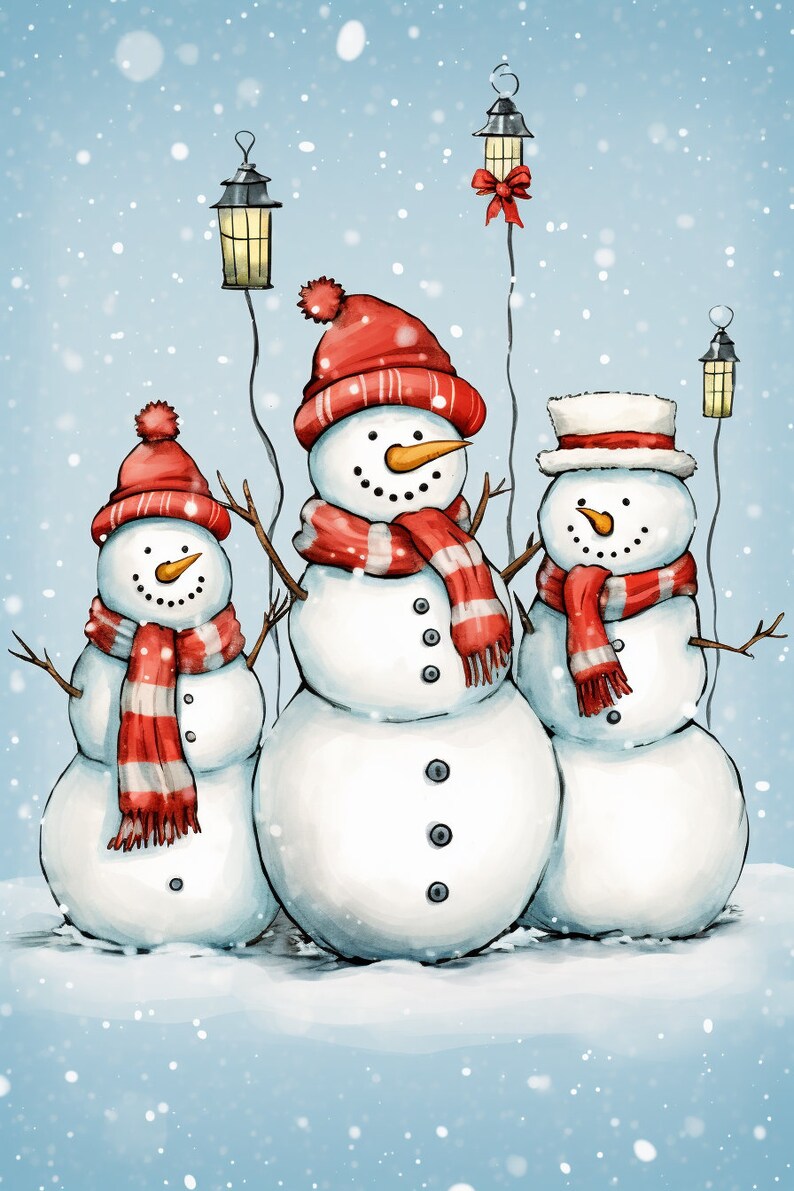 4 Happy Holidays Snowmen! Digital Images - Etsy
