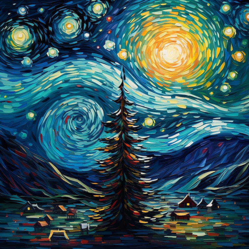4 Van Gogh Inspired Digital Christmas Tree Images - Etsy