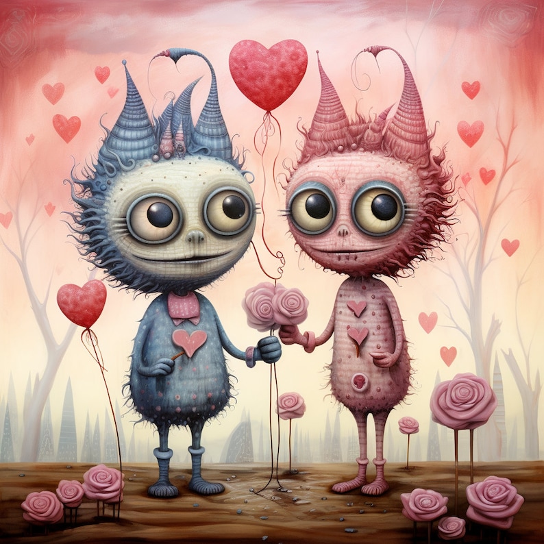 4 Whimsical Valentines Critters Digital Images 3 - Etsy