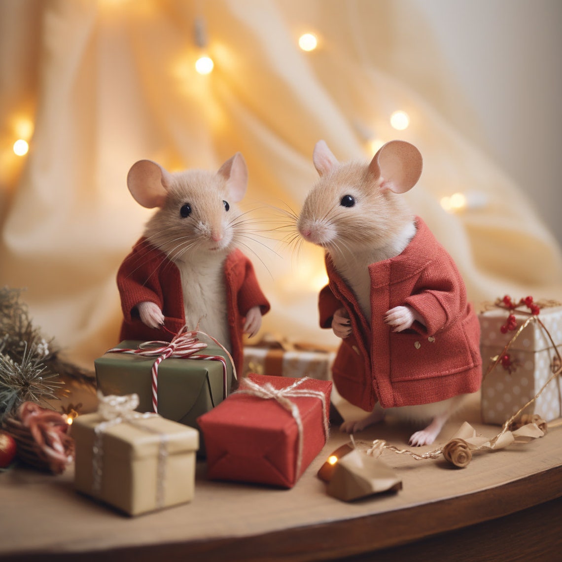 4 Images of Adorable Christmas Mice With Their Christmas Presents - Etsy