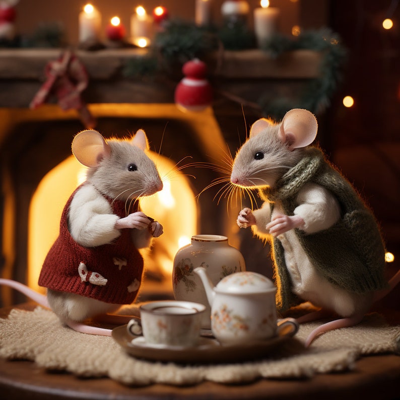 AI WEAR 5 Merry Holiday Mice at Teatime - Etsy
