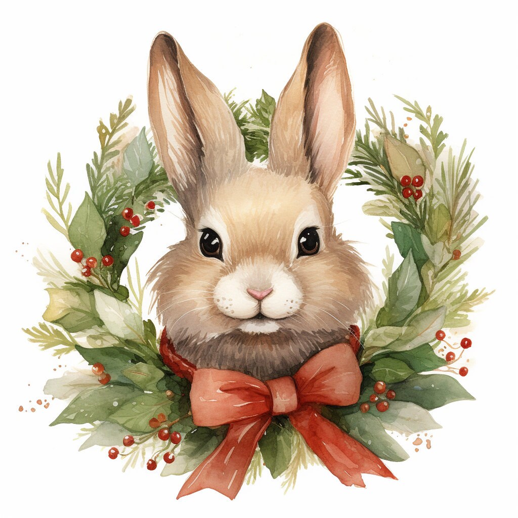 5 Adorable Christmas Bunnies - Digital Images - Etsy