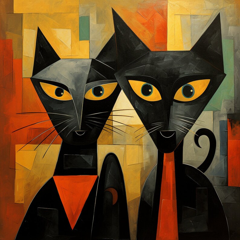 Four Spooky Halloween Black Cats Inspired by Pablo Picasso - Digital AI ...