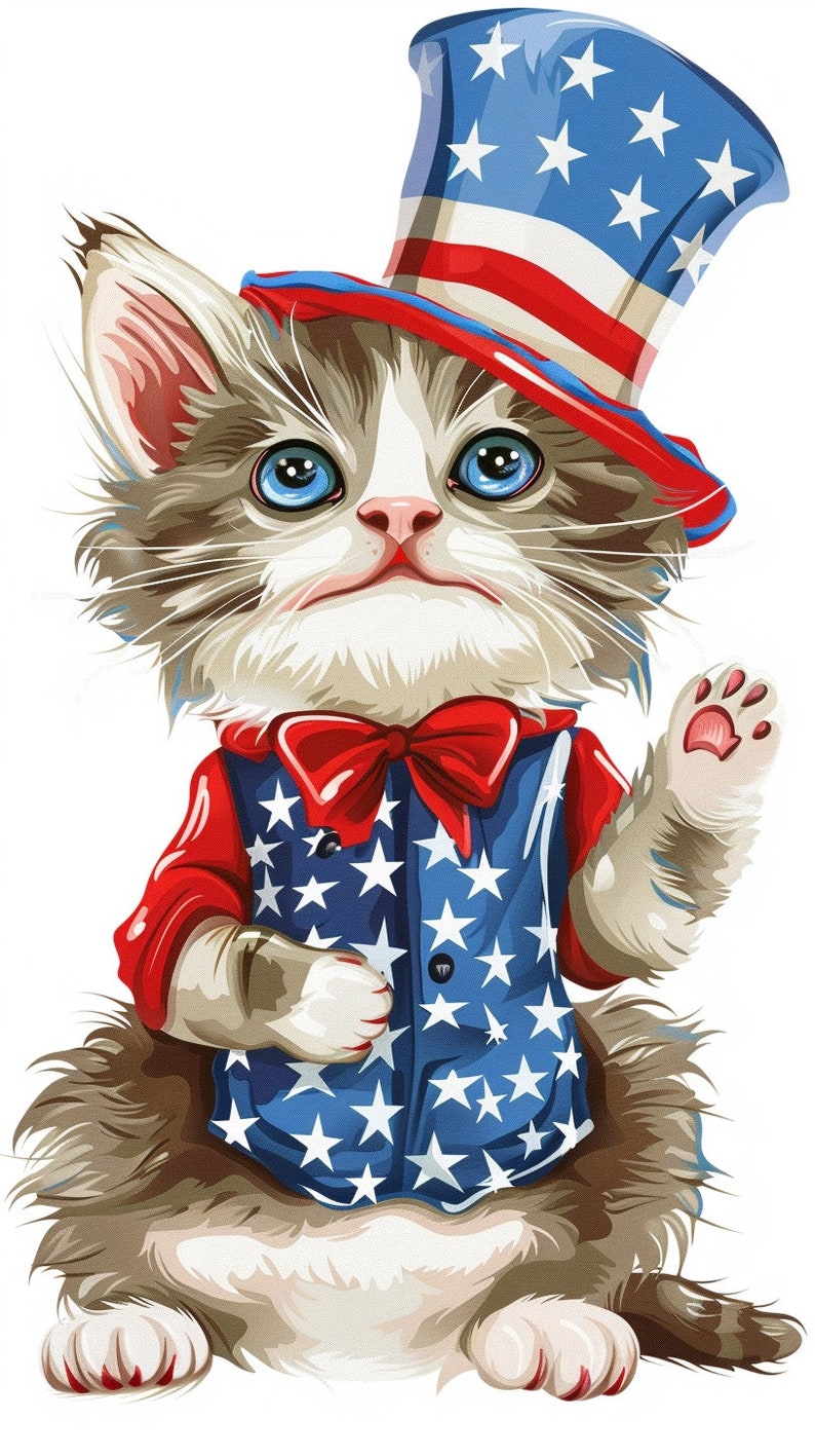 4 Adorable July 4th Kitties! Digital Images - Etsy
