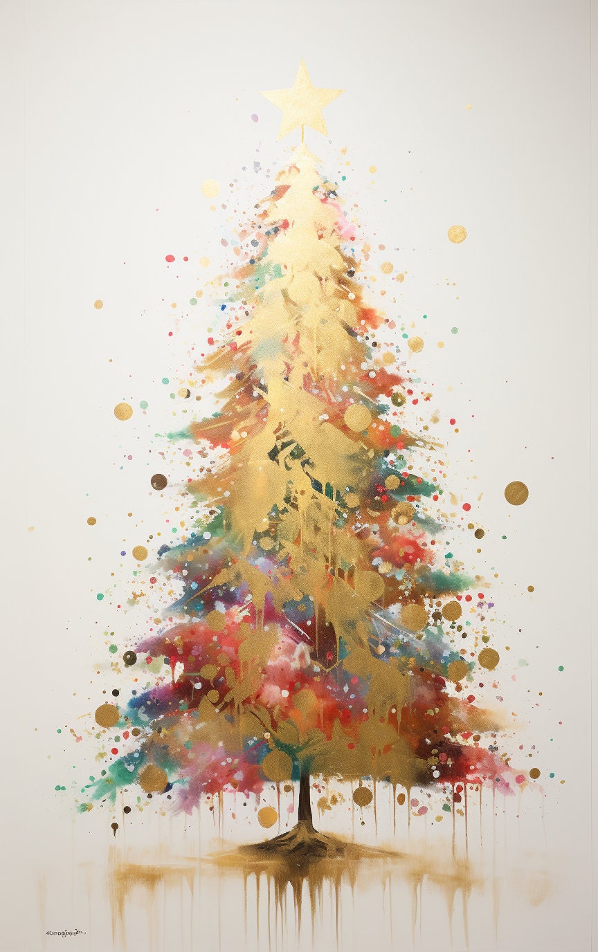 4 Whimsical & Unique Gold Leaf Abstract Christmas Trees - Digital ...