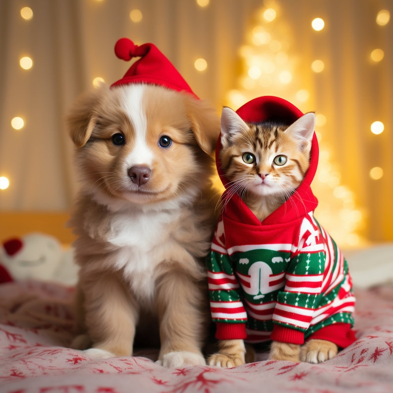 Adorable Christmas Puppy & Kitten - Digital Art - Etsy