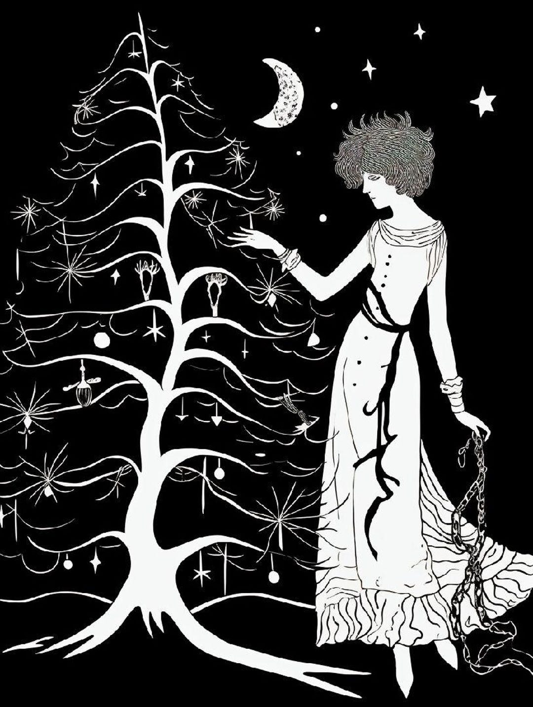 4 AMAZING Aubrey Beardsley Style Christmas Digital Images, Unique One ...