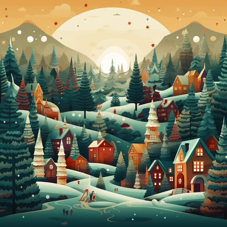 4 Retro Christmas Village Digital Images - Etsy
