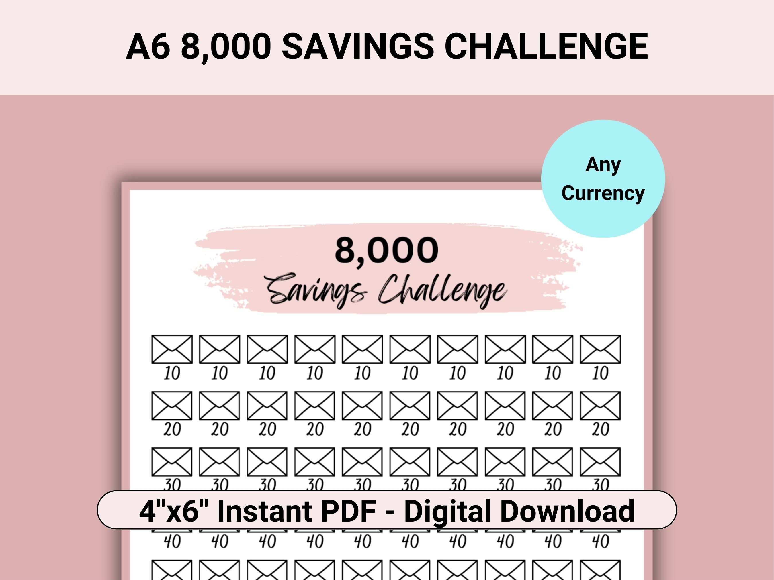 8K Savings Challenge Printable, 8k Challenge Fits A6 Budget Binder ...