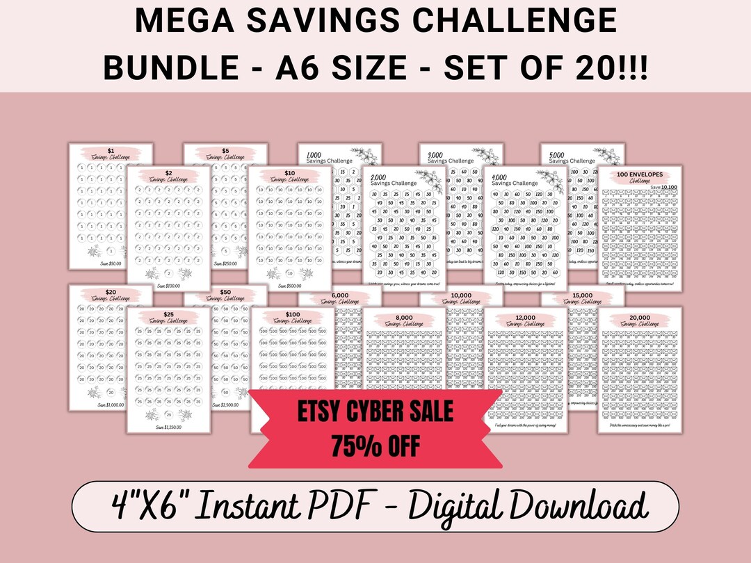 A6 Savings Challenge Printable Mega Bundle Set of 20 Savings - Etsy