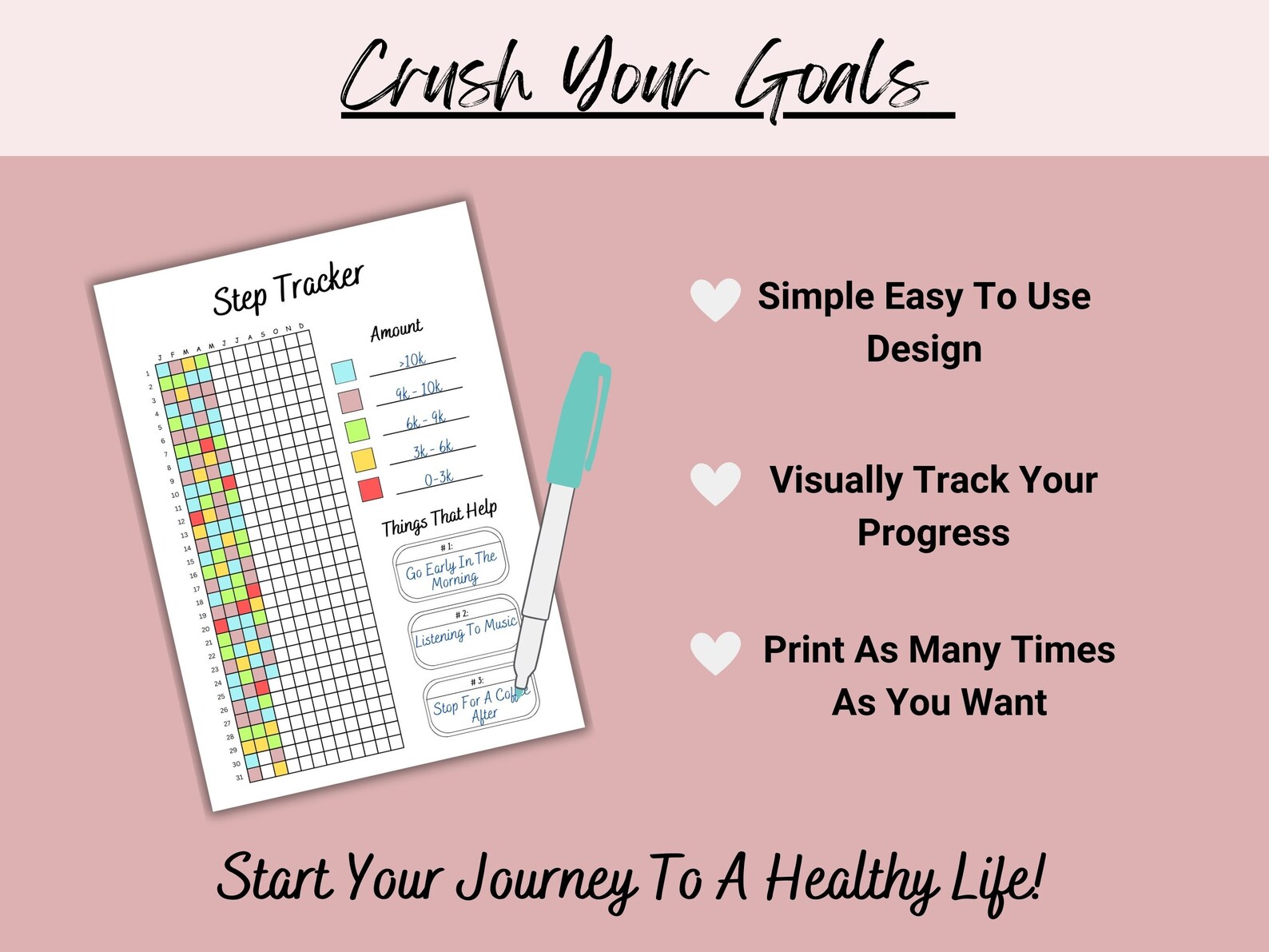 Step Tracker Printable, Step Tracker Journal, Step Challenge, Self Care ...