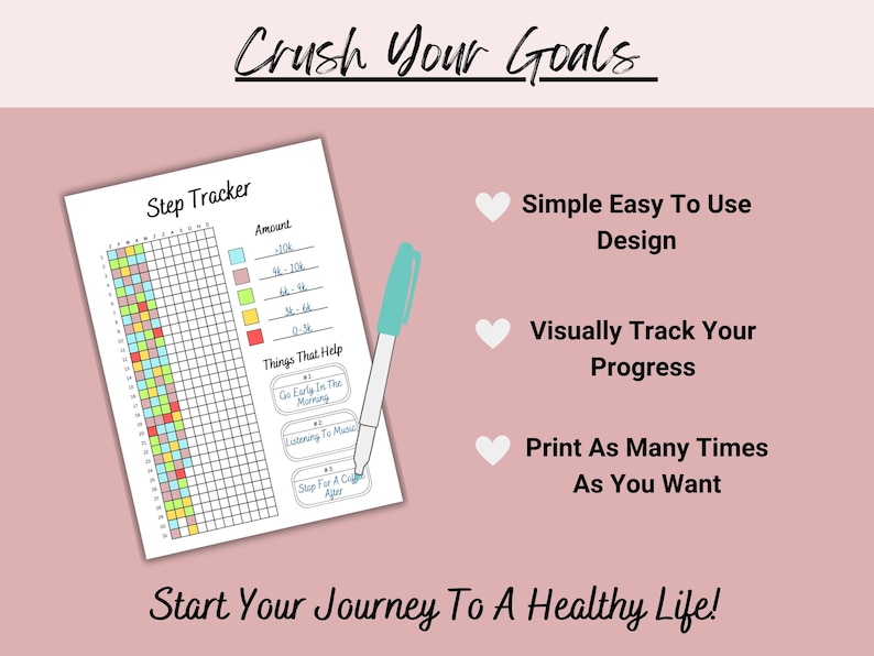 Step Tracker Printable, Step Tracker Journal, Step Challenge, Self Care ...