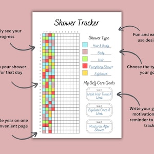 Shower Tracker Printable, Habit Tracker, Health Tracker, Goal Tracker ...
