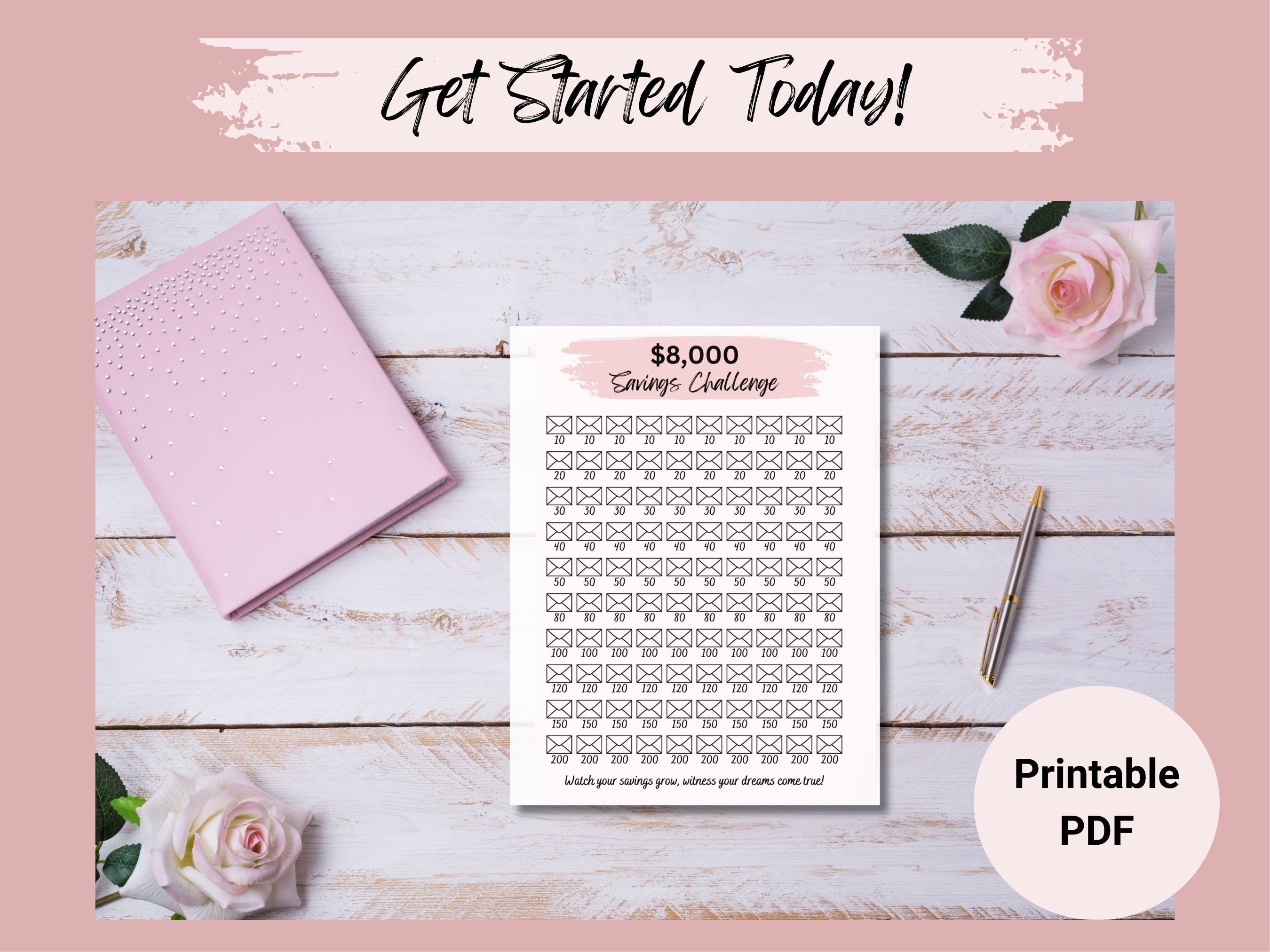 8K Savings Challenge Printable, 8K Challenge PDF, 100 Envelope ...