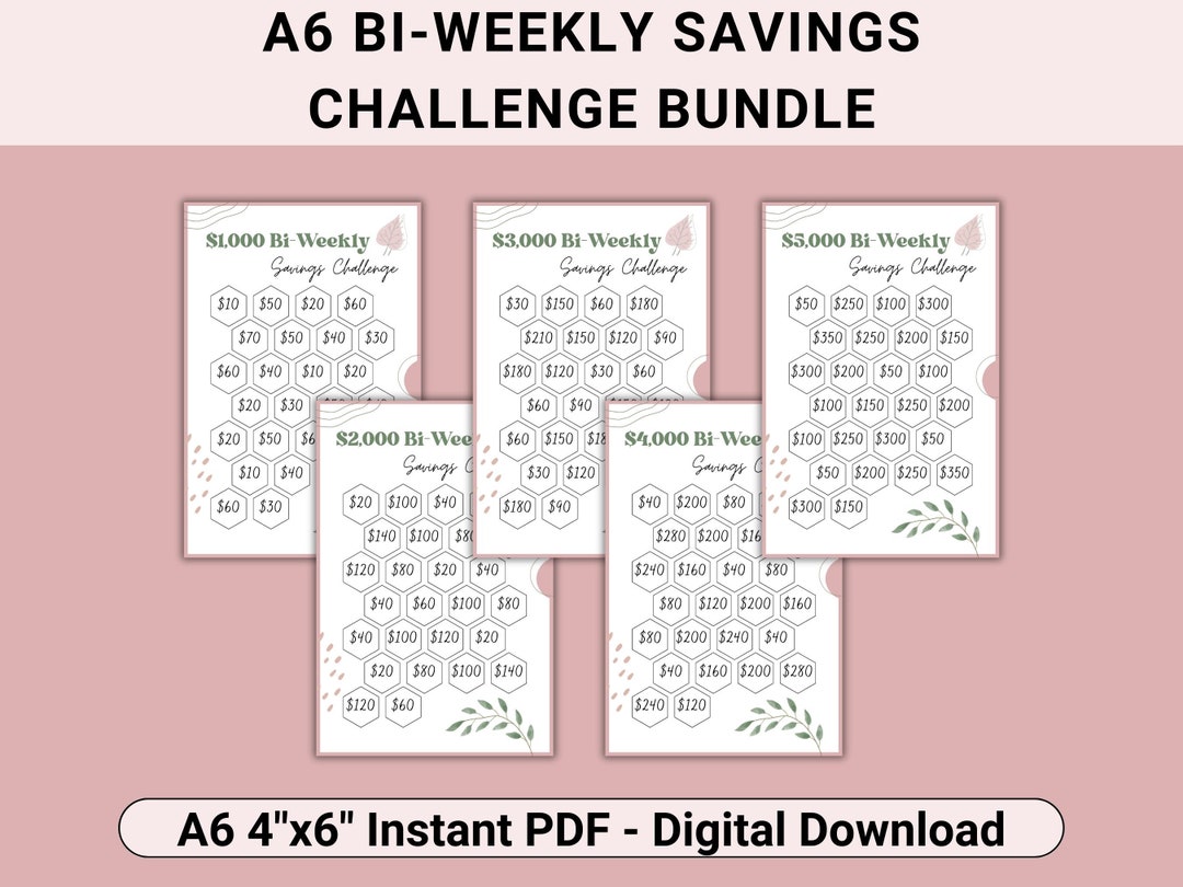 Bi-weekly Savings Challenge Printable Bundle, Boho A6 Savings Challenge ...