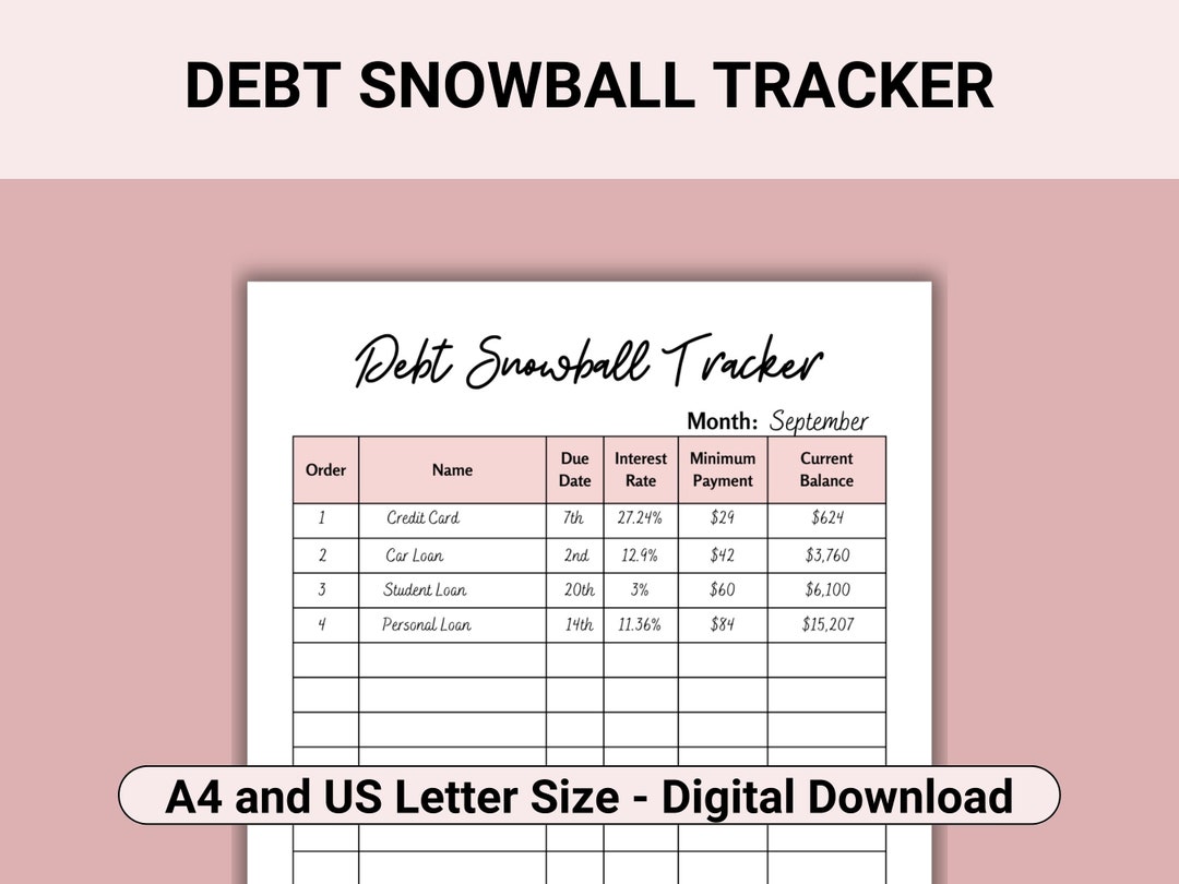 Debt Snowball Sheet, Debt Snow Ball Printable Comes in A4 and US Letter ...