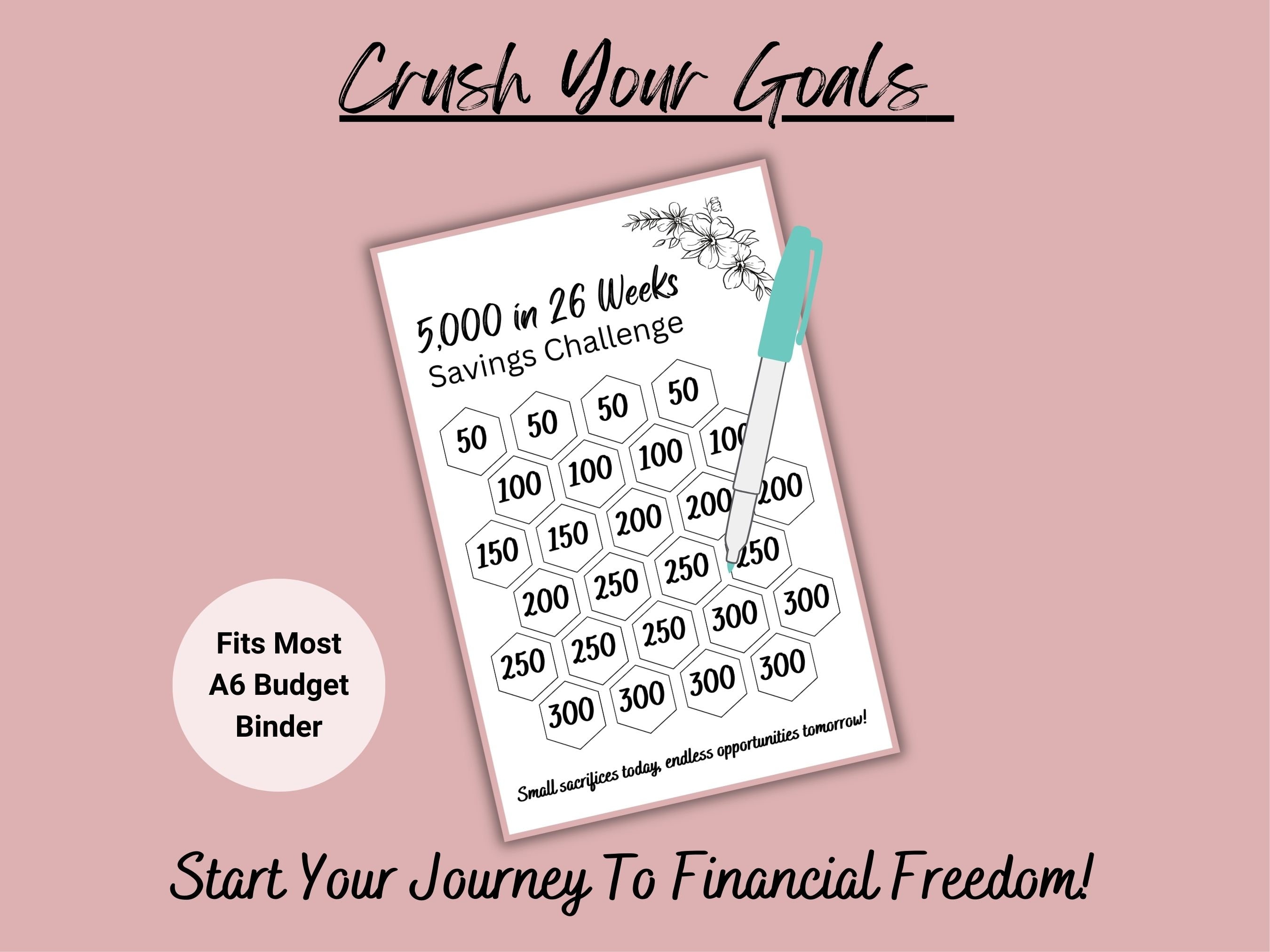 5,000 in 26 Weeks Savings Challenge Printable, 26 Week 5k Savings ...