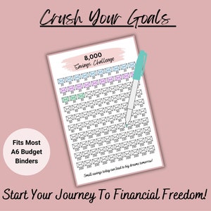 8K Savings Challenge Printable, 8k Challenge Fits A6 Budget Binder ...