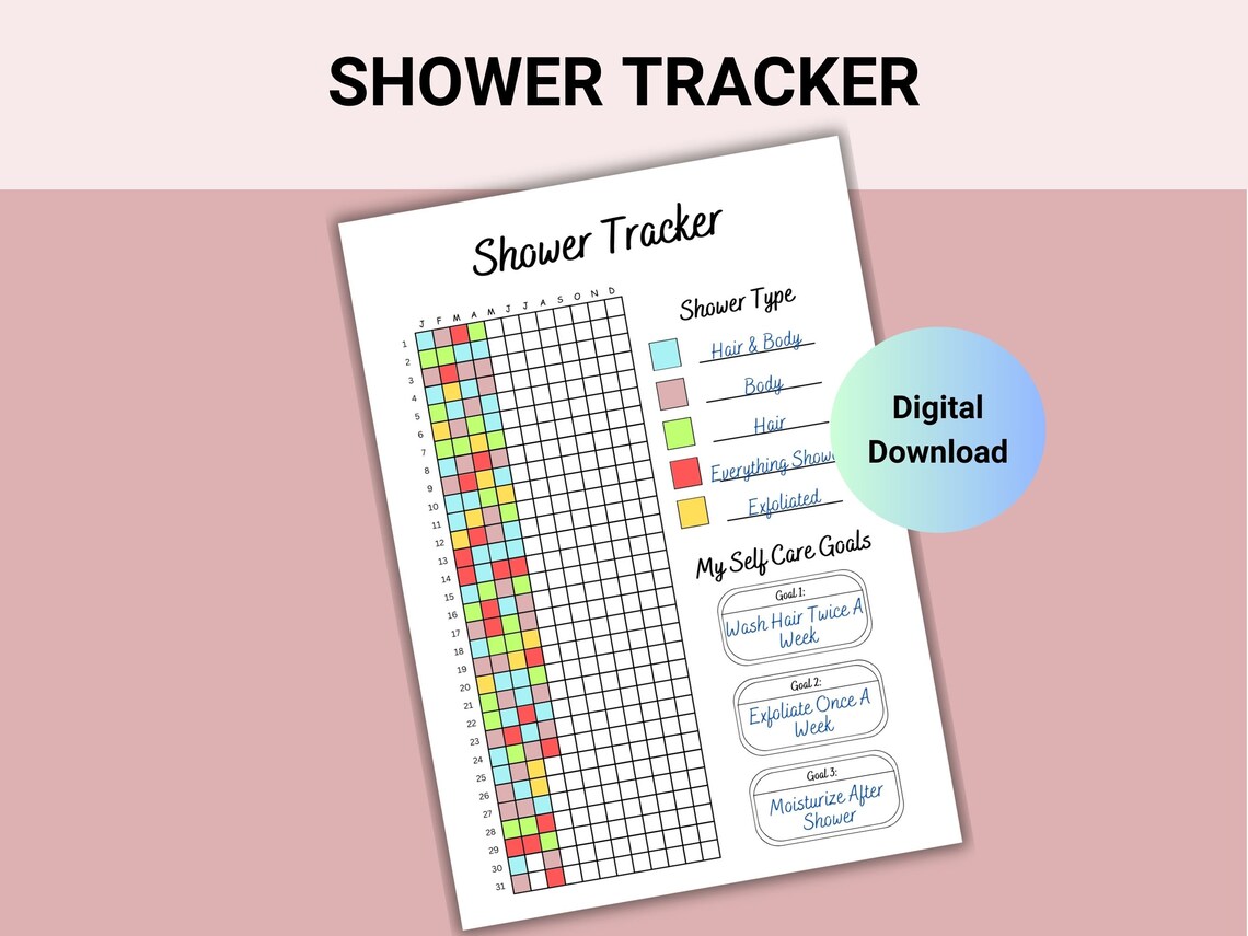 Shower Tracker Printable, Habit Tracker, Health Tracker, Goal Tracker ...
