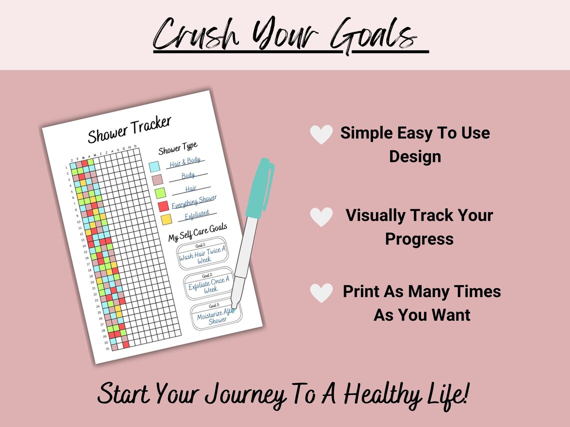 Shower Tracker Printable, Habit Tracker, Health Tracker, Goal Tracker ...