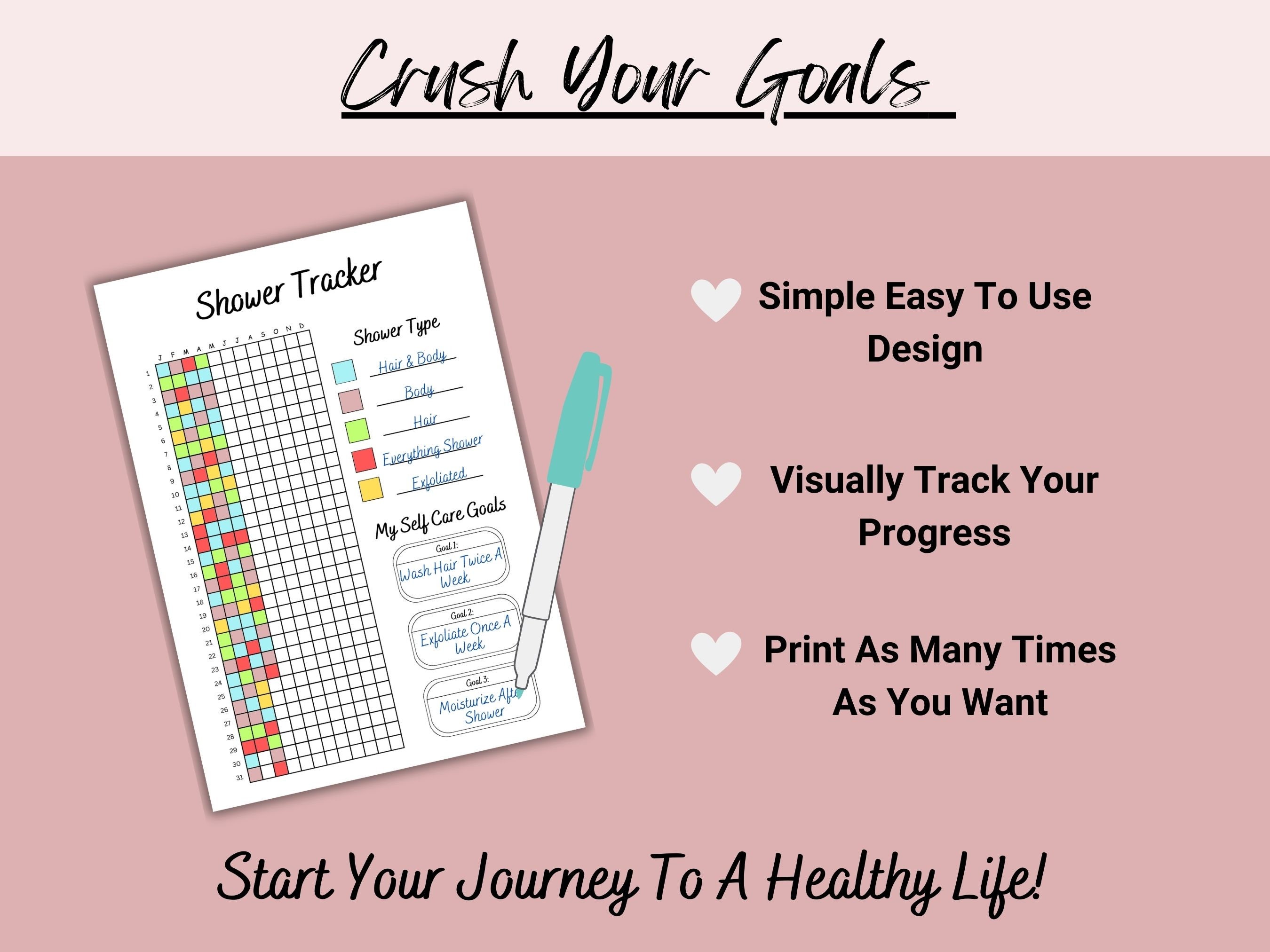 Shower Tracker Printable, Habit Tracker, Health Tracker, Goal Tracker ...