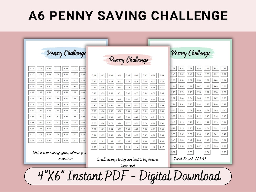 1p Challenge Printable 1p Savings Challenge PDF Fits A6 - Etsy