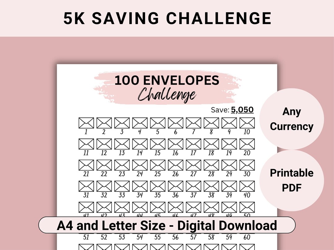 100 Envelope Challenge Savings Challenge Printable, 100 Envelopes ...