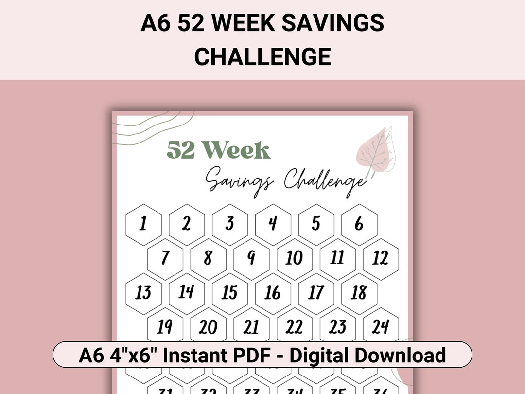 52 Week Savings Challenge Printable, 52 Weeks Money Saving Challenge ...