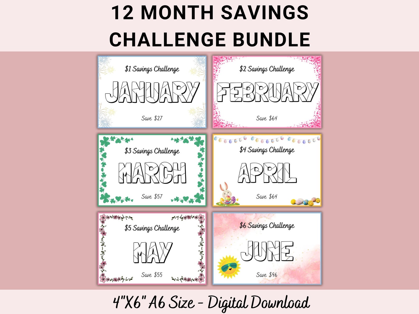 12 Month Savings Challenge Printable, Monthly Saving Challenge, Low ...