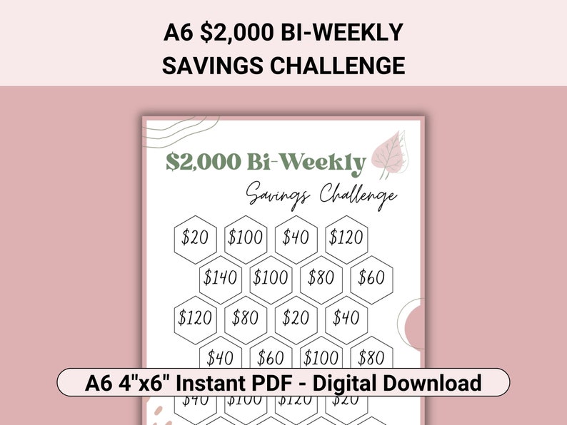 Bi-weekly 2K Saving Challenge Printable, Boho A6 2000 Biweekly Savings ...
