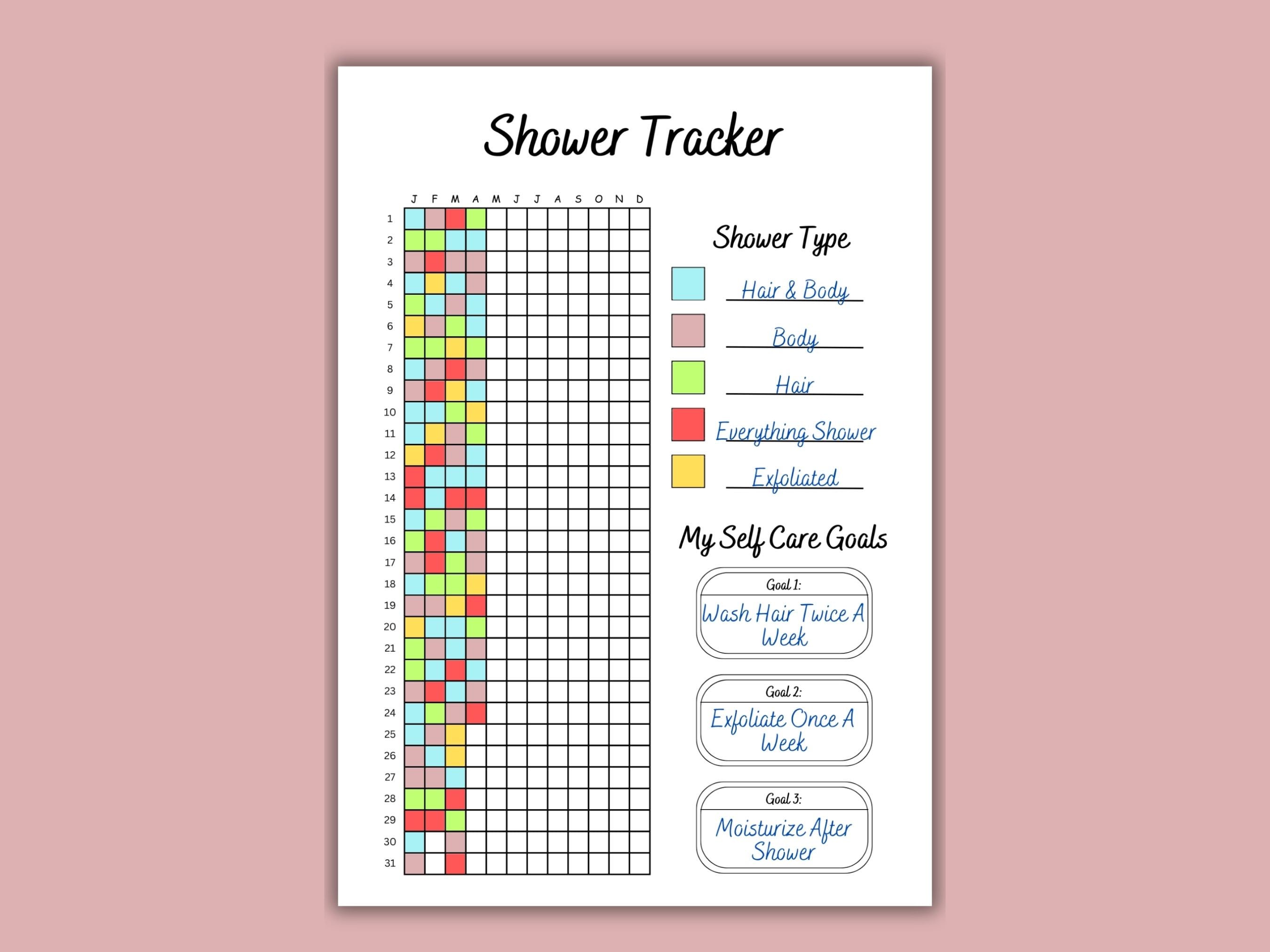 Shower Tracker Printable, Habit Tracker, Health Tracker, Goal Tracker ...