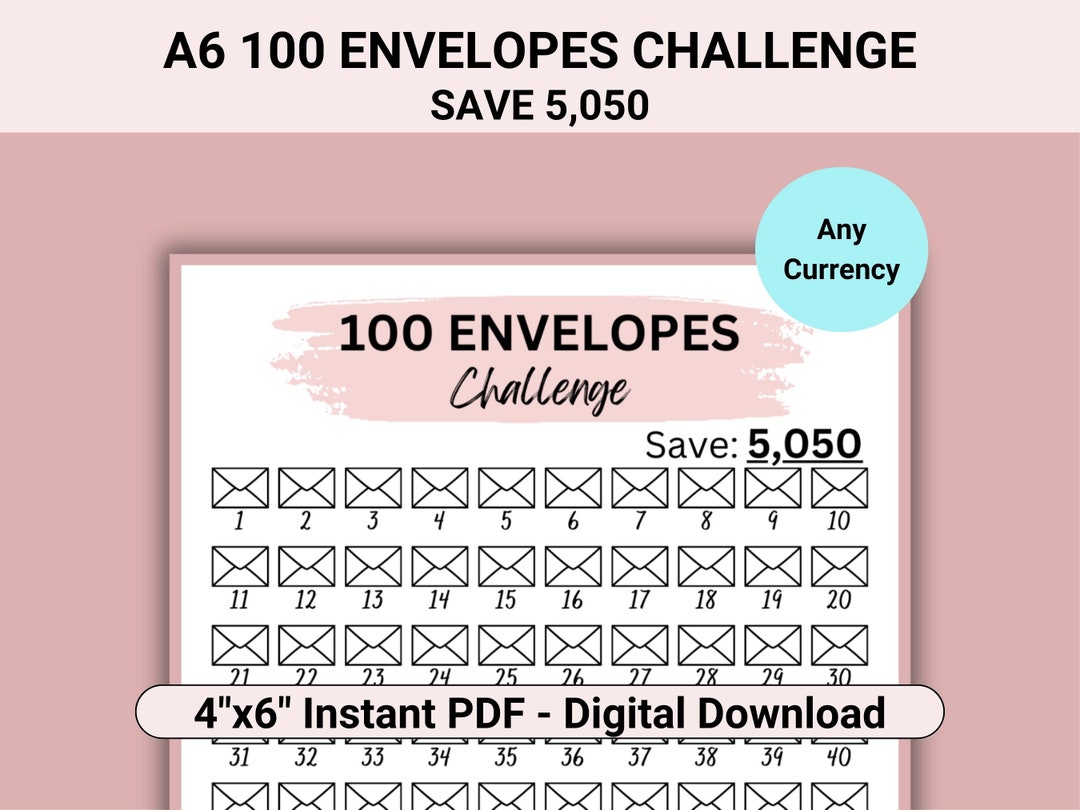 100 Envelope Challenge Savings Challenge Printable, 100 Envelopes ...