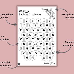52 Weeks Savings Challenge Printable Size A6, 52 Week Challenge, Fits ...
