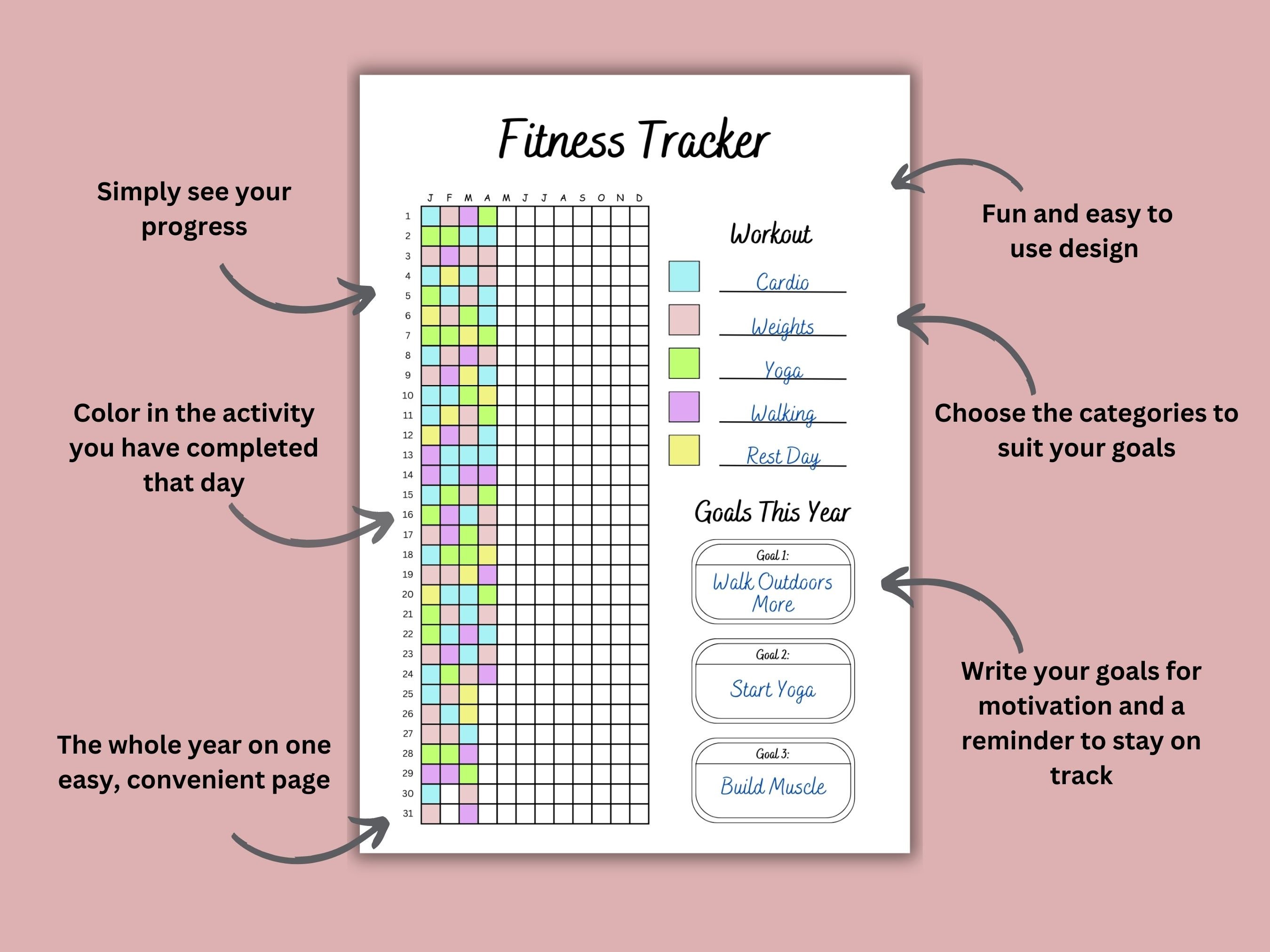 2024 Fitness Tracker, Daily Workout Tracker Printable, Fitness Journal ...