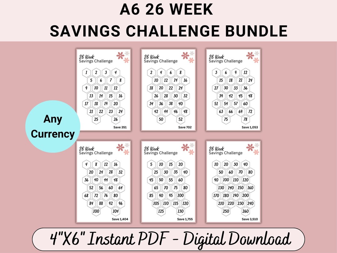 26 Weeks Savings Challenge Bundle Set of 6 26 Week Challenge - Etsy