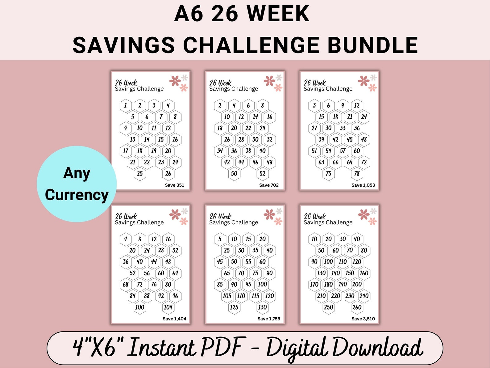 26 Weeks Savings Challenge Bundle Set of 6 26 Week Challenge - Etsy