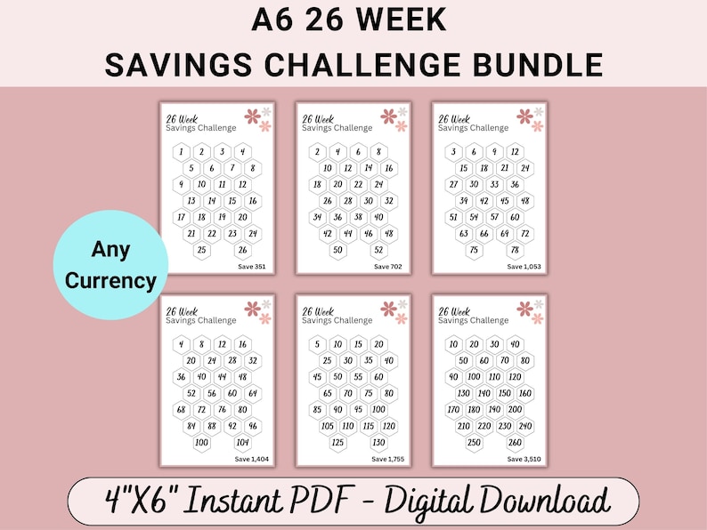 26 Weeks Savings Challenge Bundle Set of 6 26 Week Challenge - Etsy