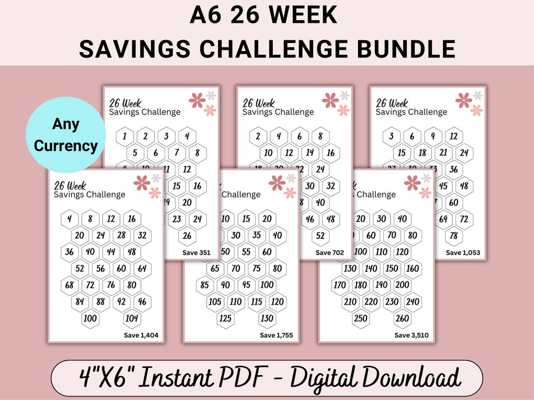 26 Weeks Savings Challenge Bundle Set of 6, 26 Week Challenge, 26 Week ...