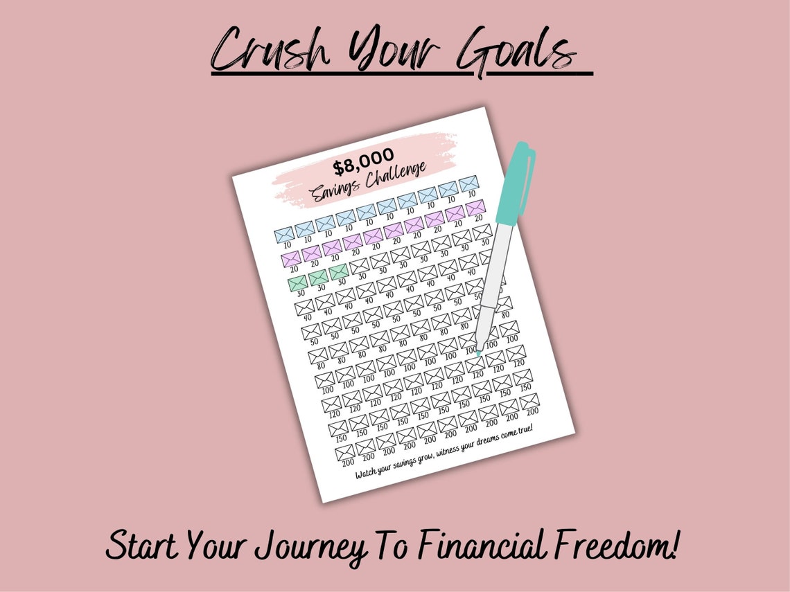 8K Savings Challenge Printable, 8K Challenge PDF, 100 Envelope ...