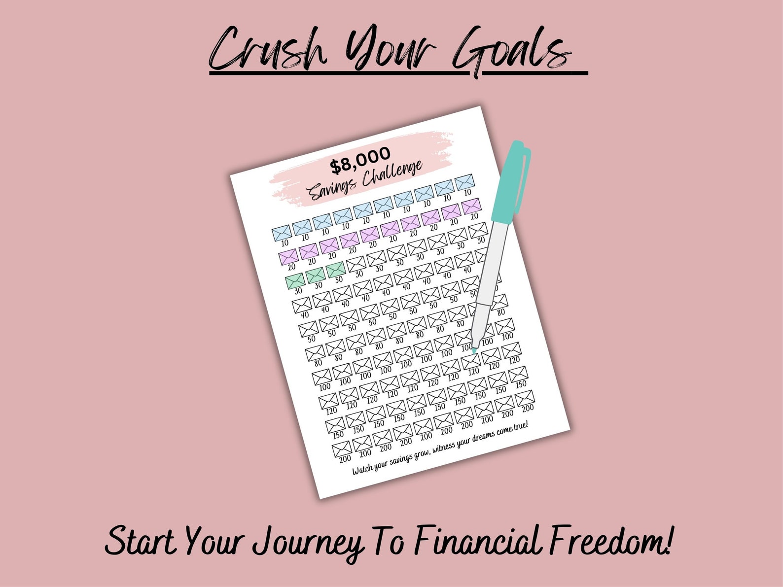 8K Savings Challenge Printable, 8K Challenge PDF, 100 Envelope ...