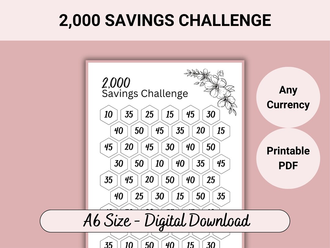 2,000 Savings Challenge PDF, 2K Challenge Fits A6 Budget Binder, 2k ...