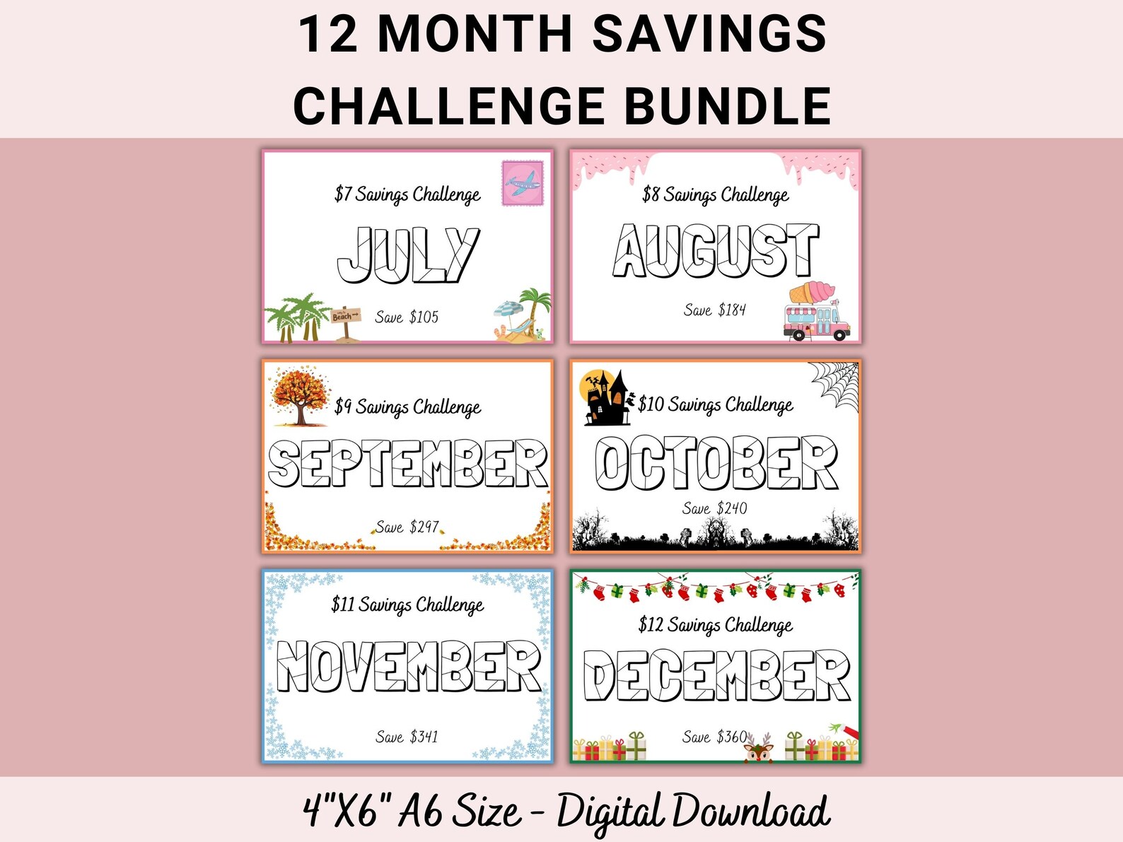 12 Month Savings Challenge Printable, Monthly Saving Challenge, Low ...