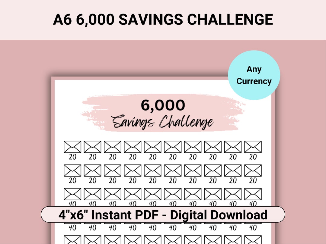 6K Savings Challenge Printable, 6k Challenge Fits A6 Budget Binder ...