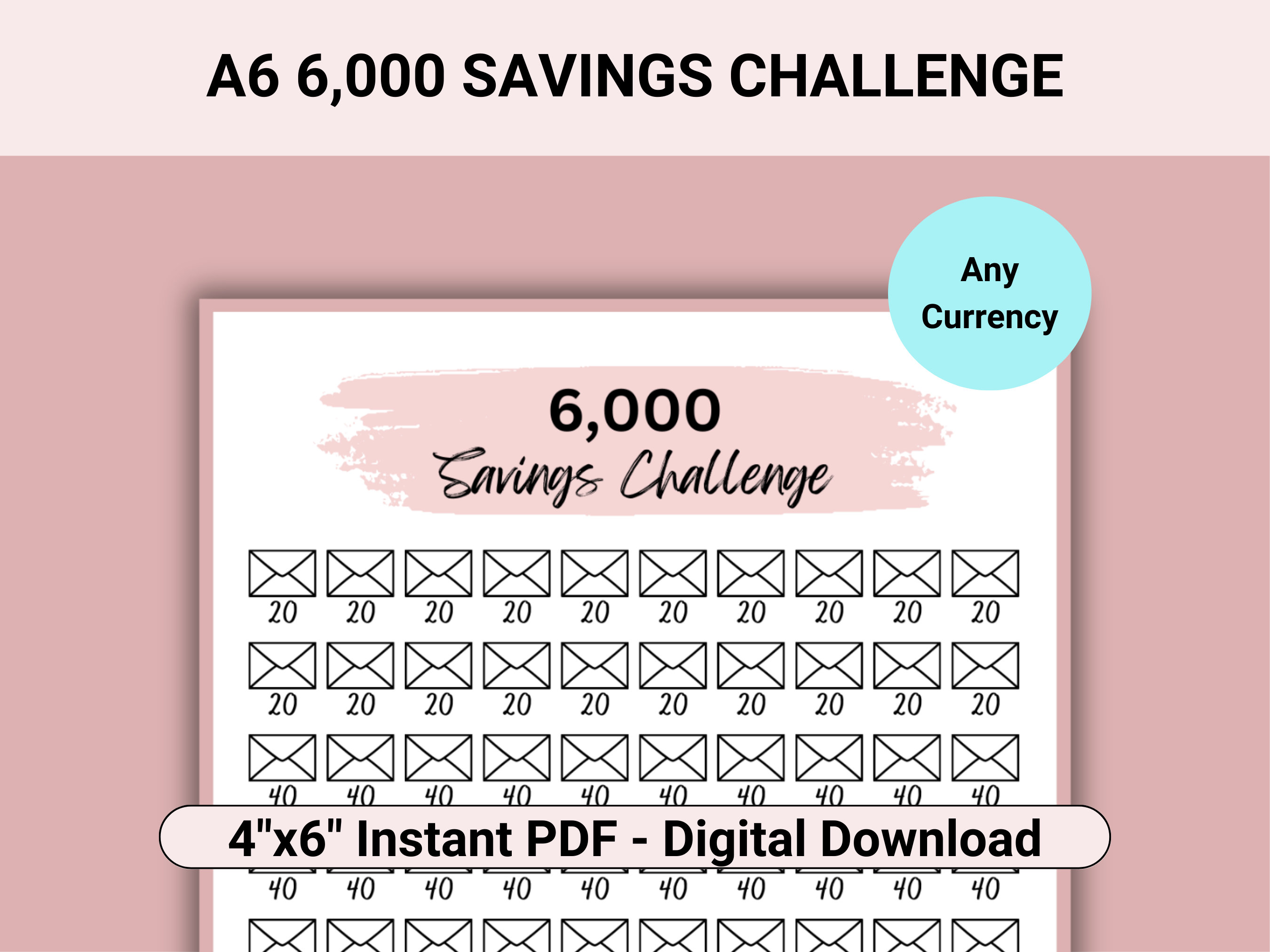 6K Savings Challenge Printable, 6k Challenge Fits A6 Budget Binder ...