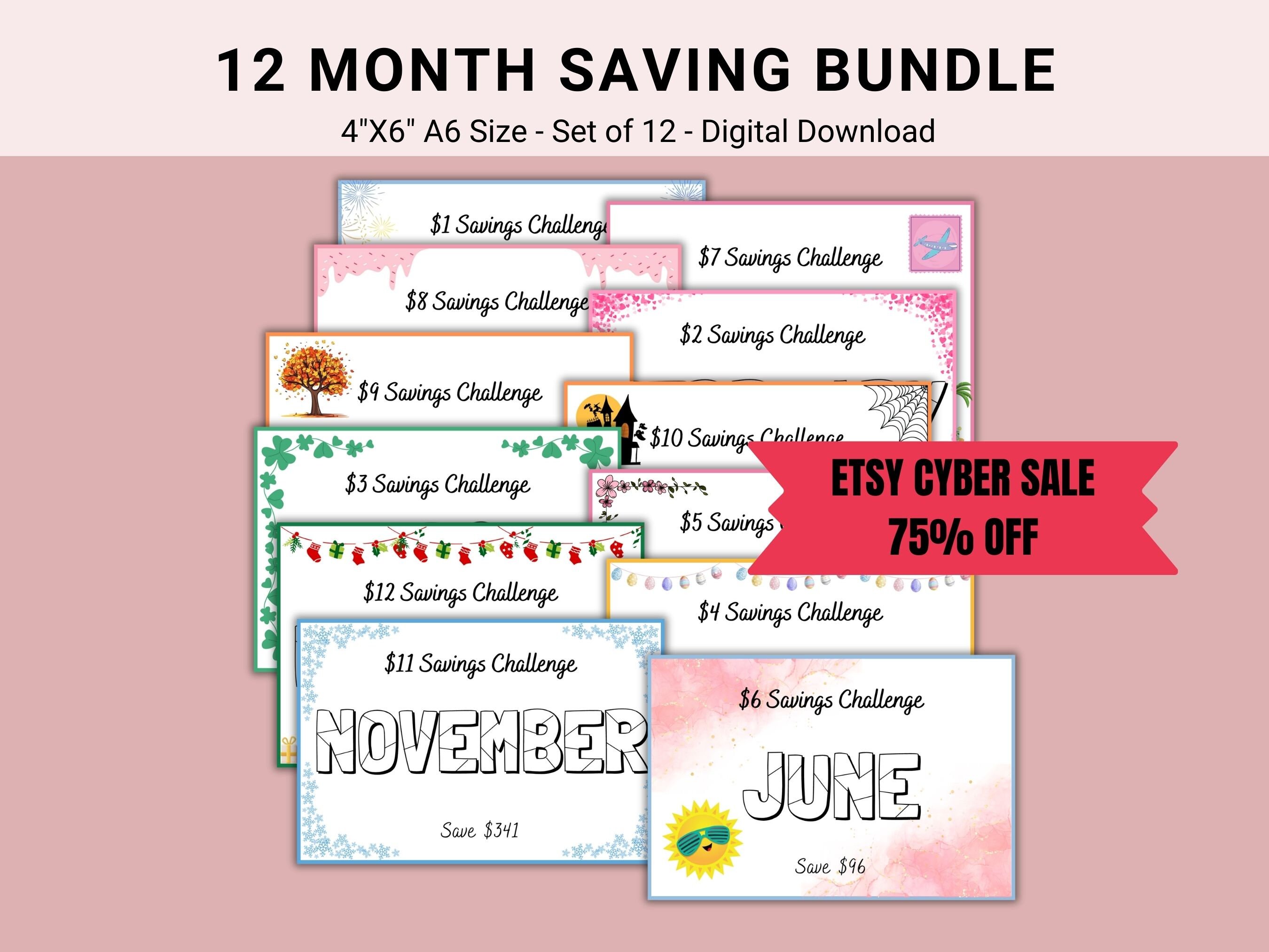 12 Month Savings Challenge Printable Monthly Saving - Etsy