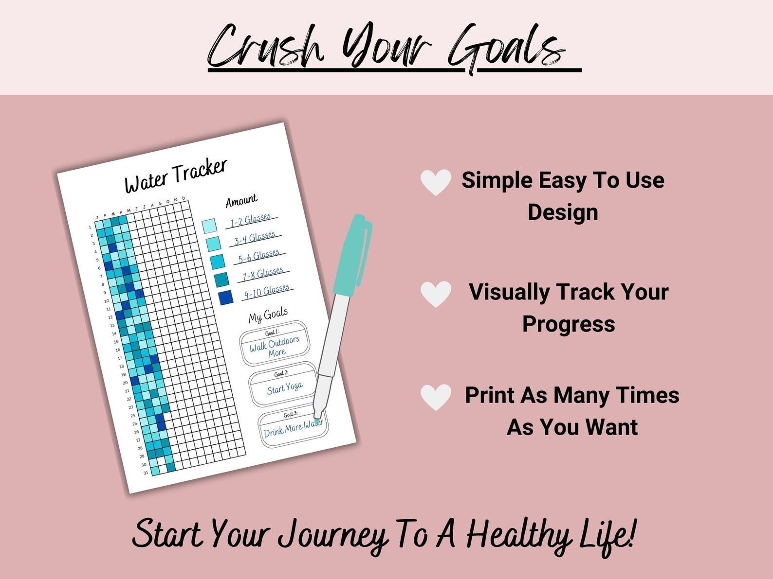 Water Tracker Printable, Habit Tracker, Health Tracker, Goal Tracker ...